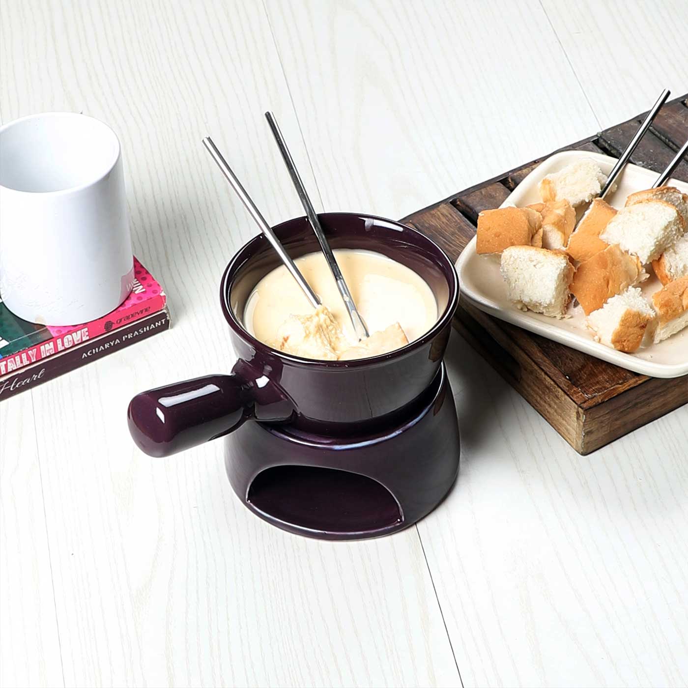 Buy Handmade Purple Fondue Set With Plate & Fondue Sticks | Set of 6 ...
