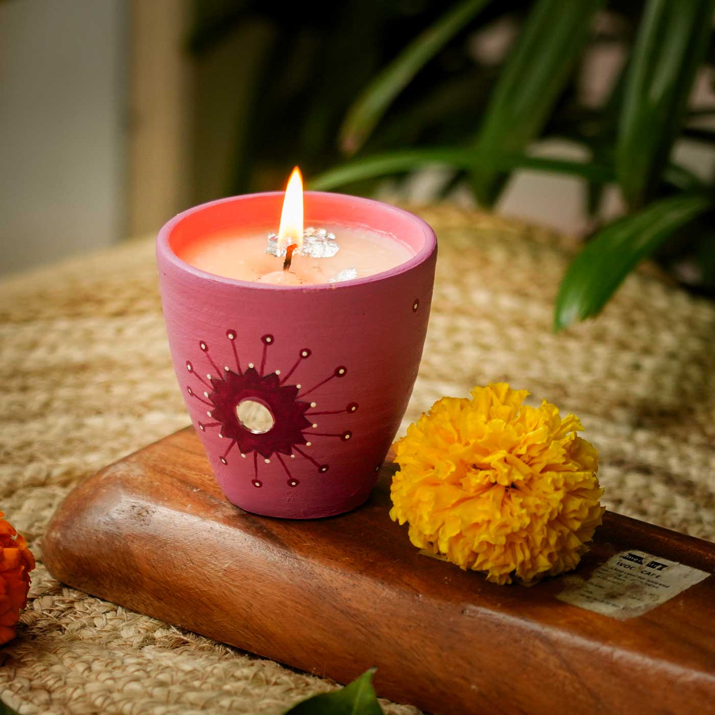 Buy Hand-Painted Scented Pink Terracotta Candle Online On Zwende
