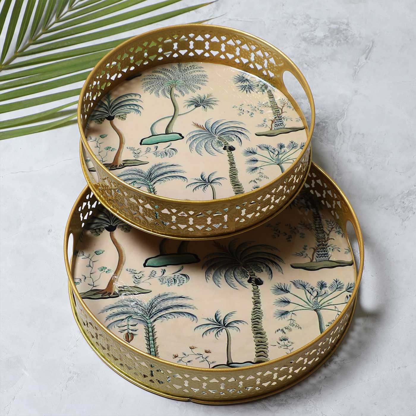 Buy Handmade White & Green Tree Tray | Set Of 2 Online On Zwende