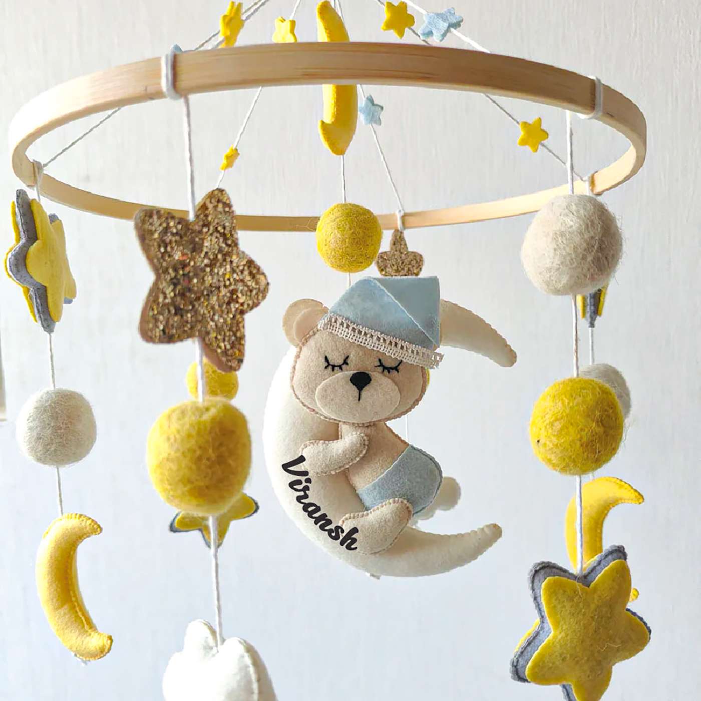 Buy Personalized Handmade Dreaming Teddy Bear Felt Cot Mobile For ...