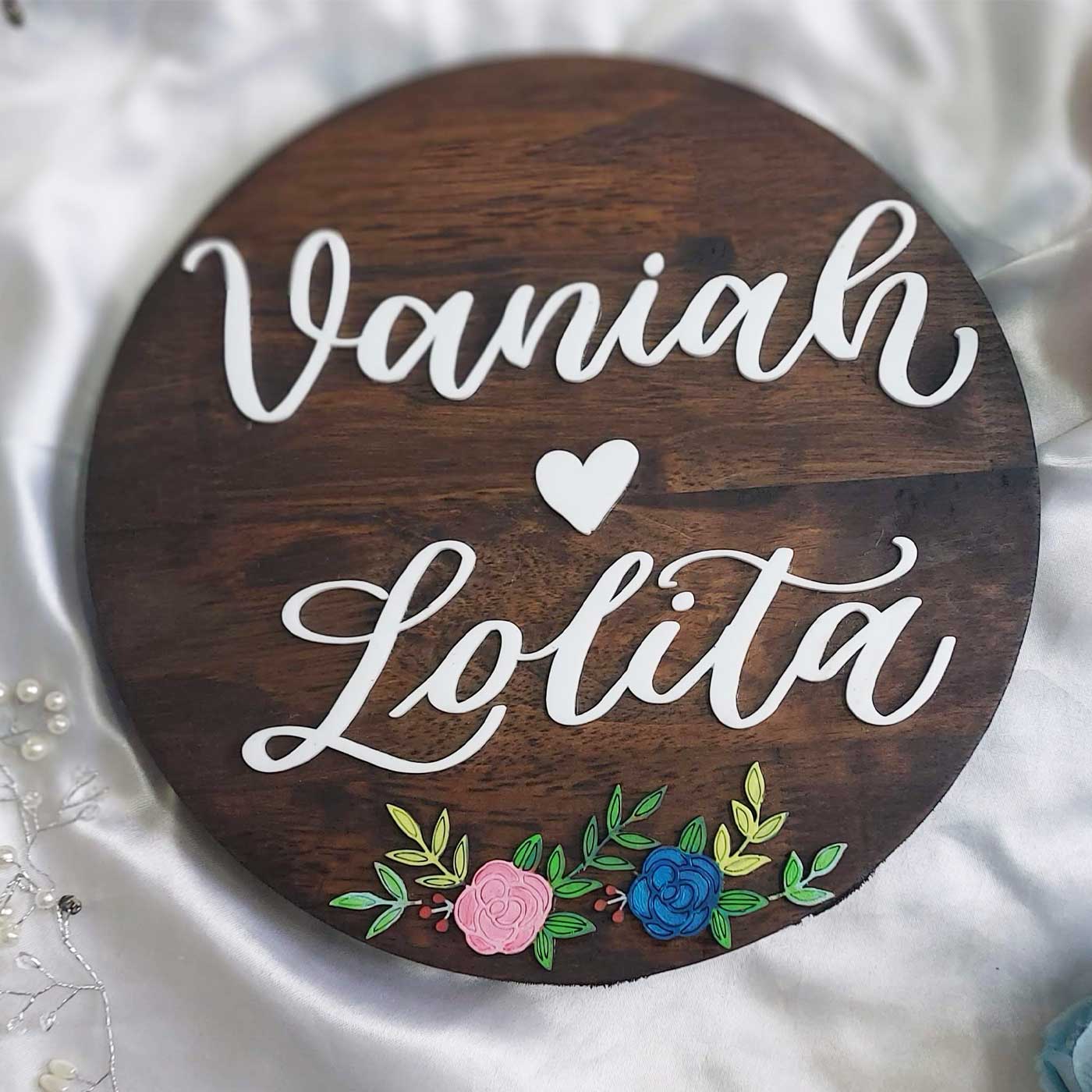 Buy Personalized Round Floral Theme Wooden Name Plate Online On Zwende