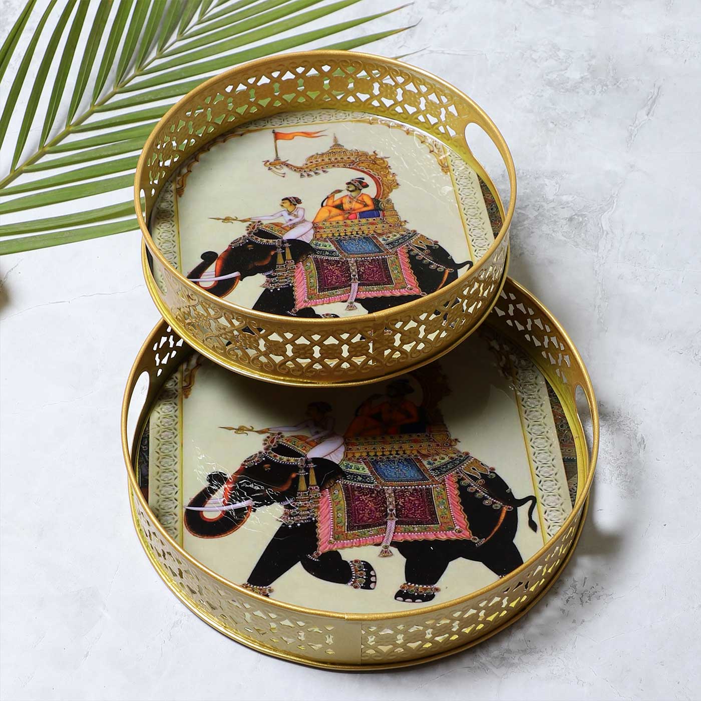Buy Handmade Elephant Black Tray | Set Of 2 Online On Zwende