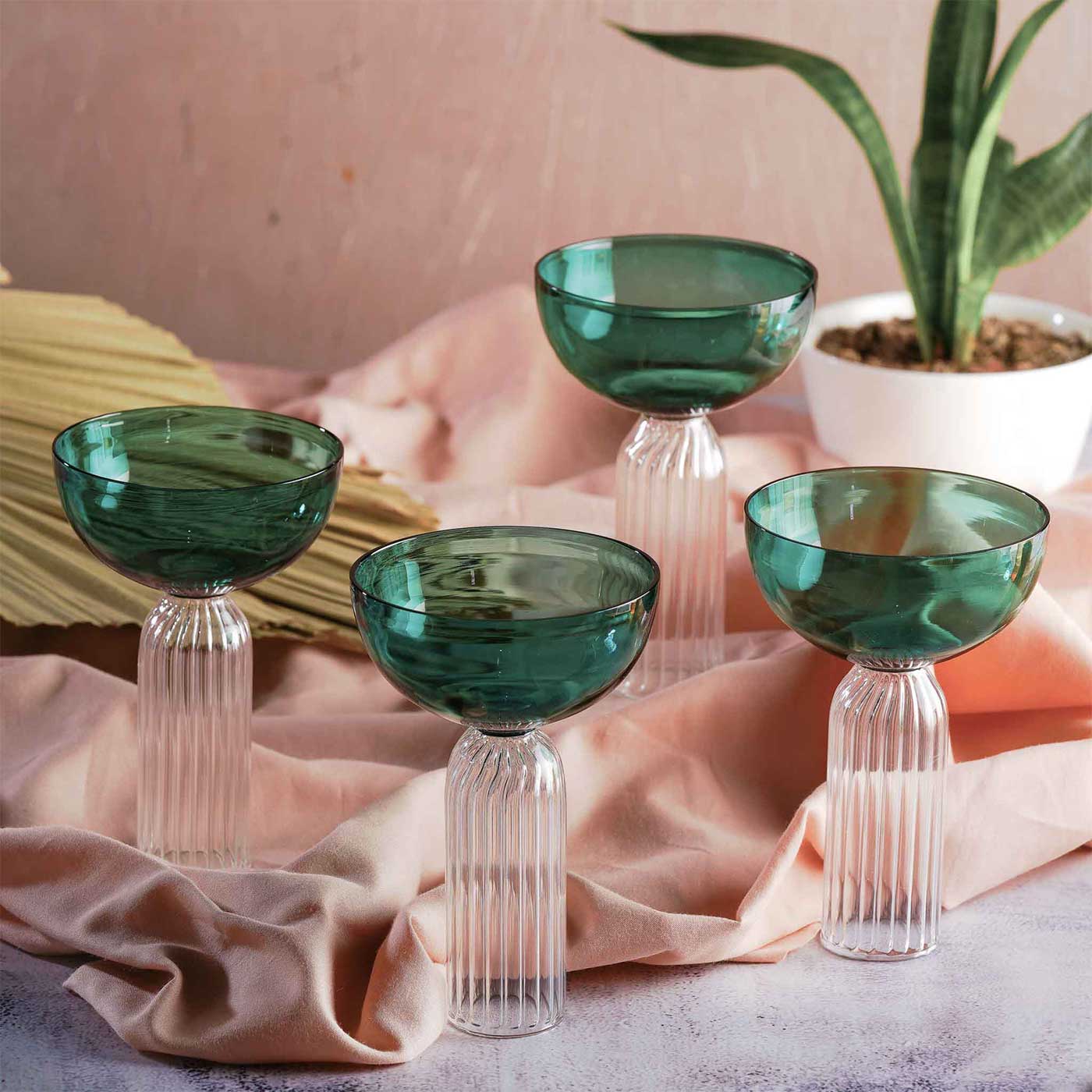 Buy Handmade Teal Borosil Glass With Gift Box | Set Of 4 Online On Zwende