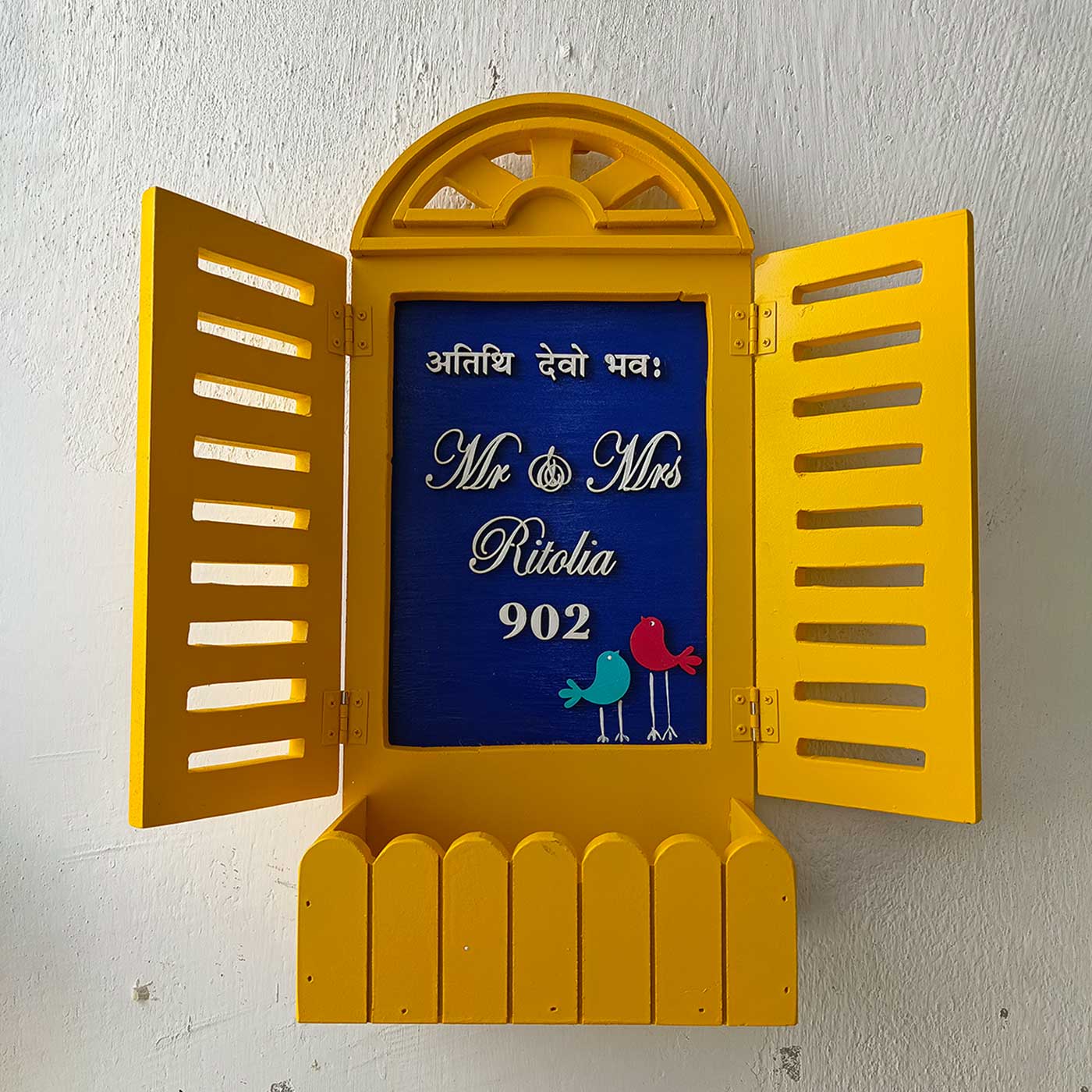 Buy Personalized Hand-Painted Blue & Yellow Wooden Name Plate Online On ...