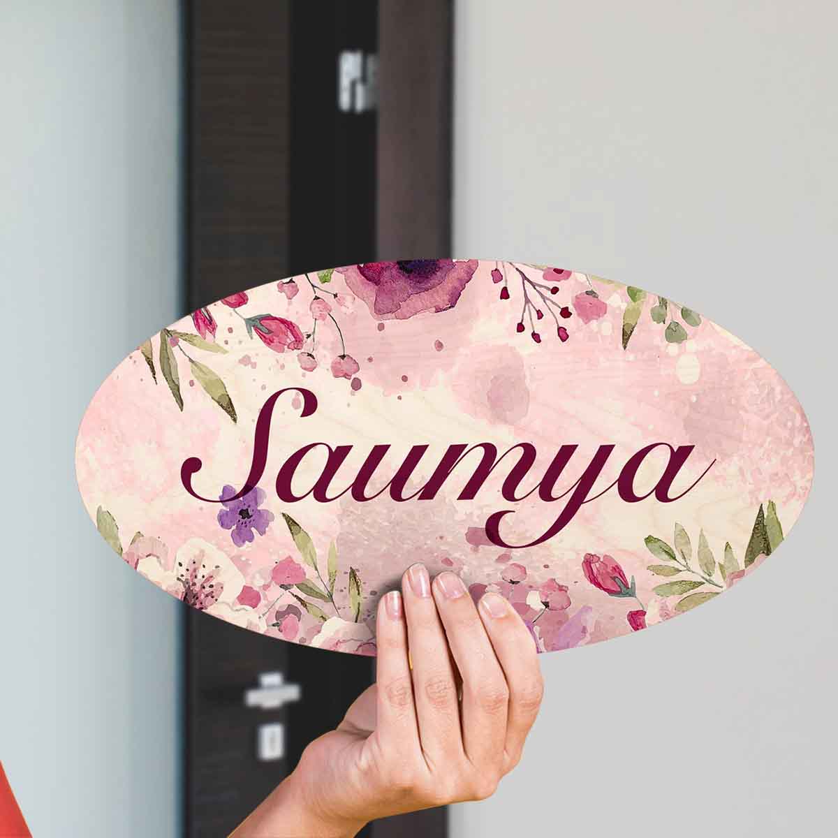 Buy Printed Spring Floral Wooden Oval Nameplate Online On Zwende