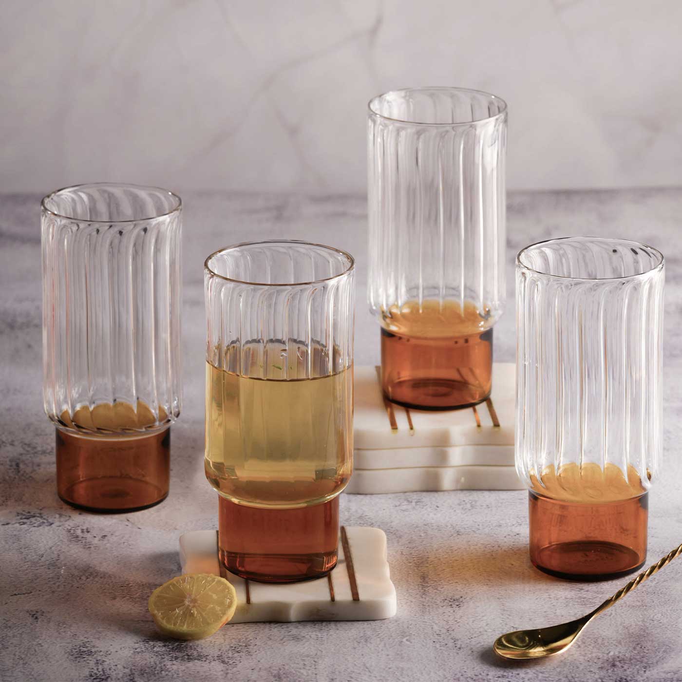 Buy Handmade Amber Borosil Glass With Gift Box | Set Of 4 Online On Zwende