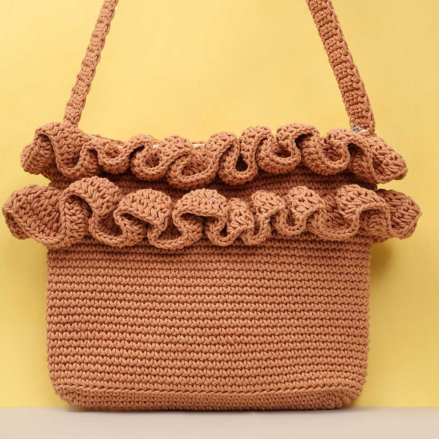 Buy Handmade Crochet Ruffle Crossbody Bag Online On Zwende