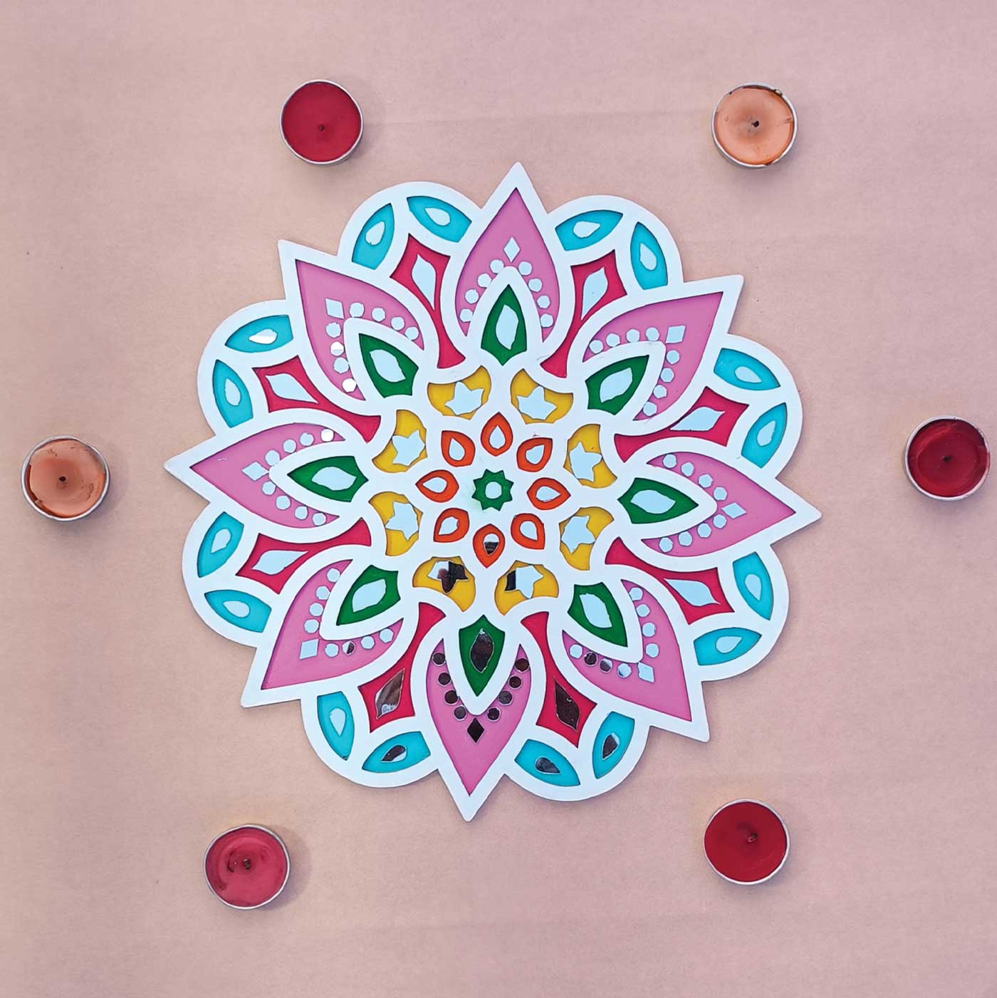 Buy Handmade Colorful Mirror Work Floral MDF Rangoli Online On Zwende