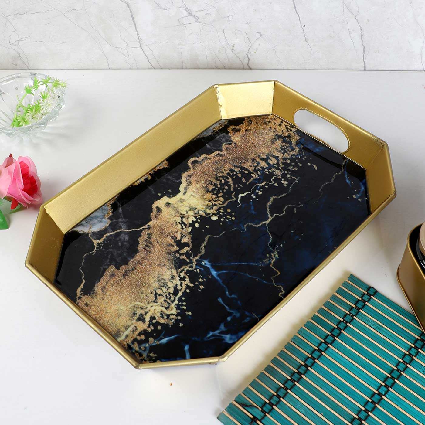 Buy Handmade Blue Large Rectangular Tray Online On Zwende
