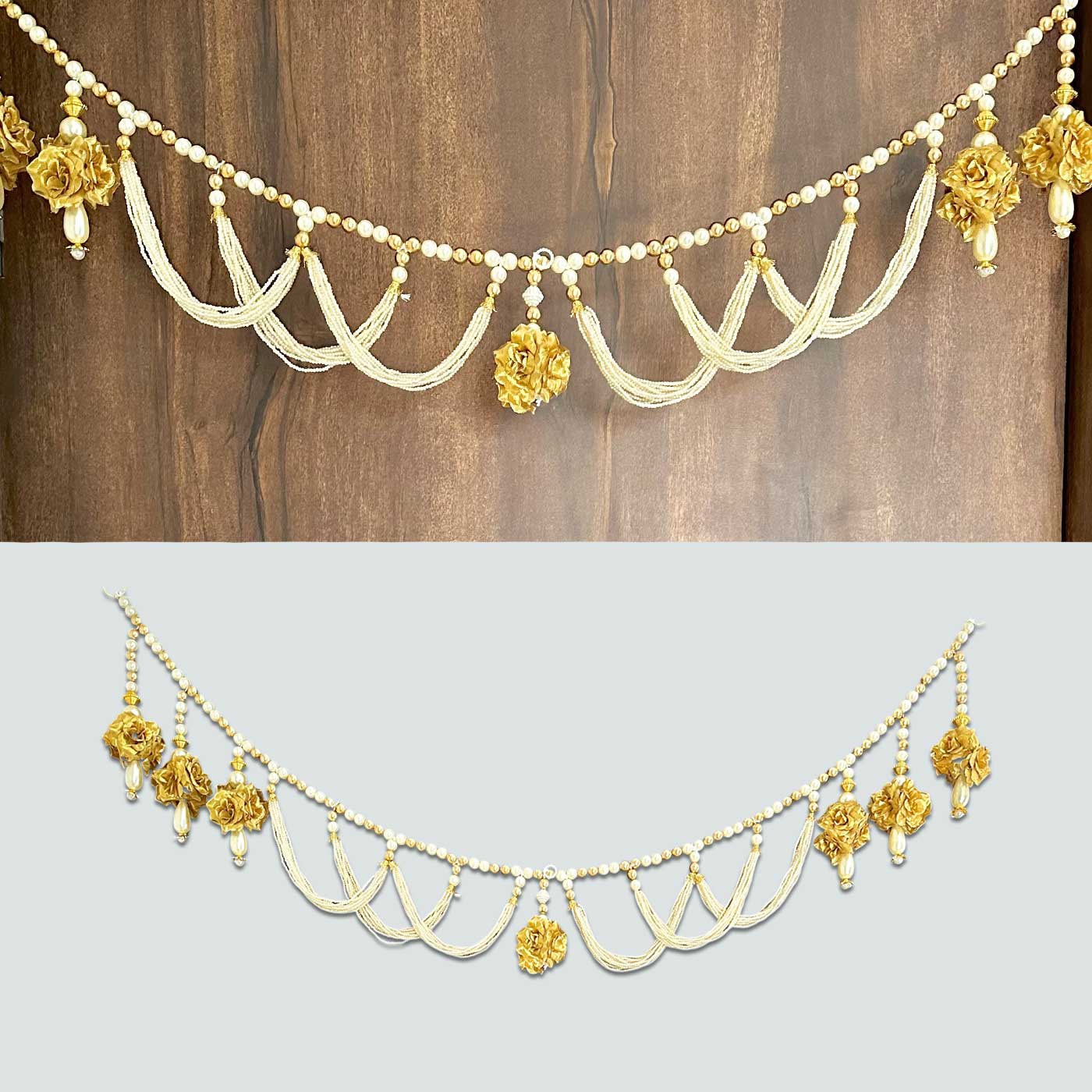 Buy Handmade White Moti And Golden Flowers Toran Online On Zwende