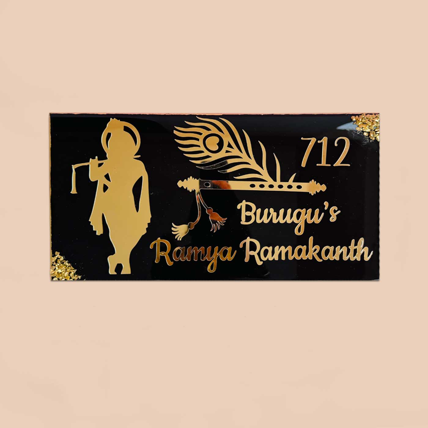 Buy Personalized Black & Gold Krishna Theme Resin Name Plate For Family ...
