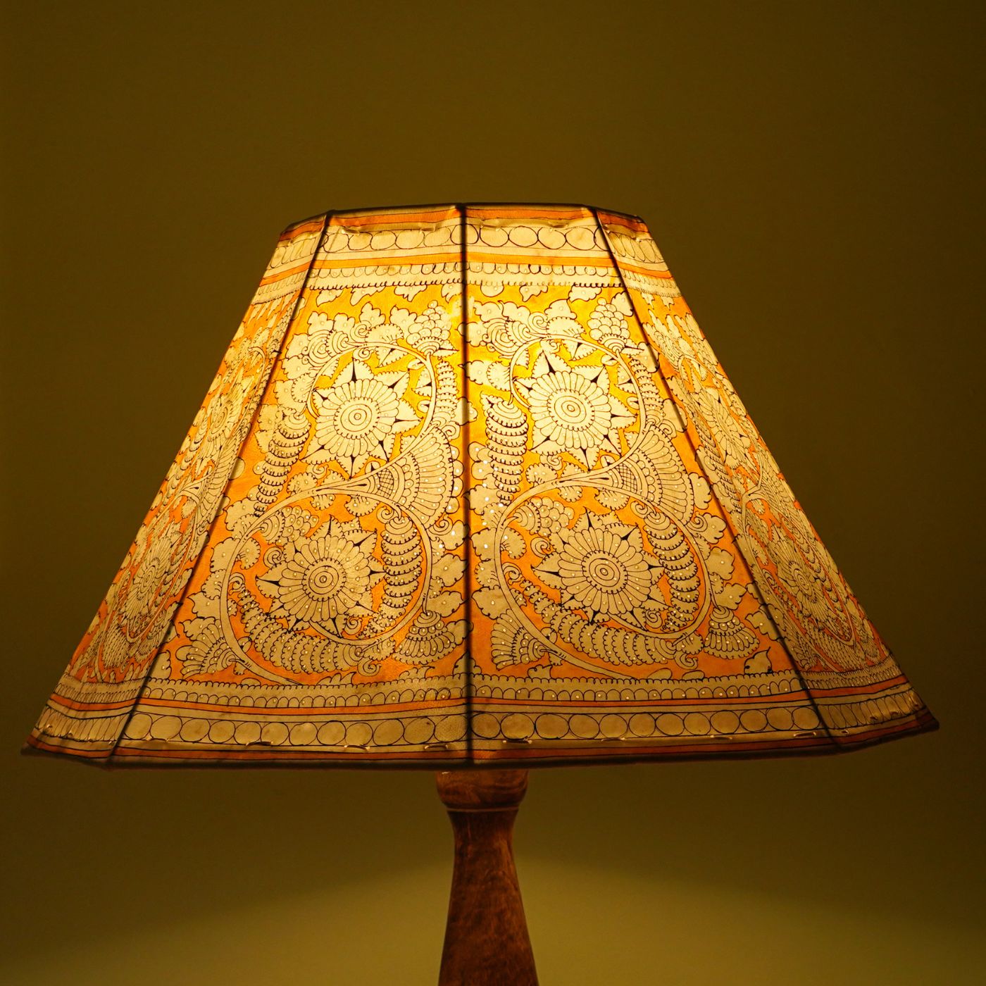 Buy Yellow Floral Hand Painted Tholu Bommalata Lamp Shade | 16 inches ...