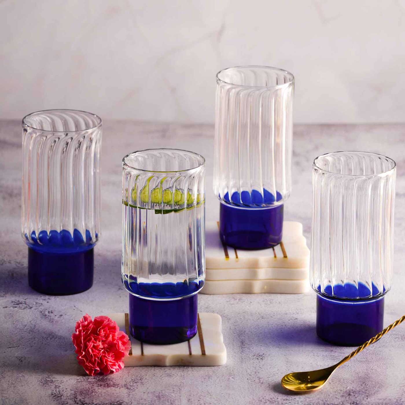 Buy Handmade Indigo Borosil Glass Highball With Gift Box | Set Of 4 ...