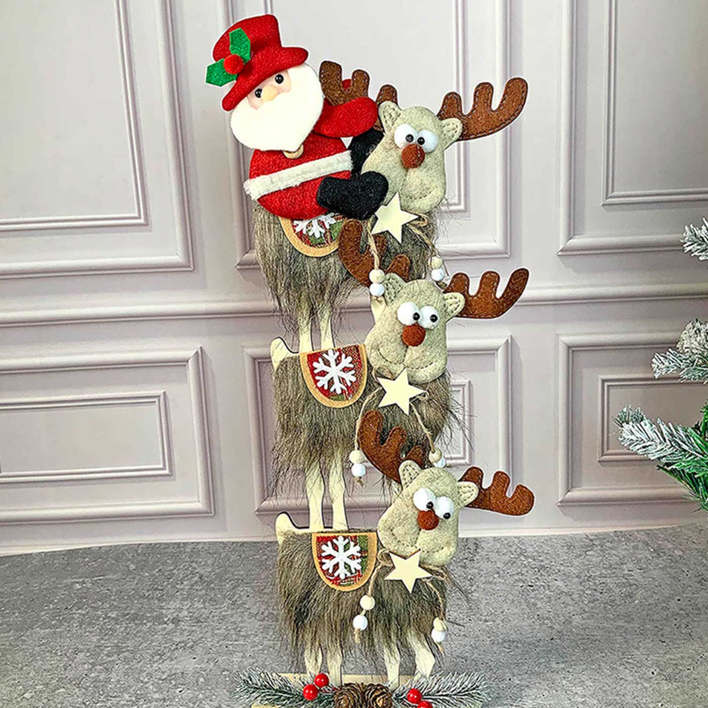 Buy 3-Tier Mdf Stacked Reindeer & Santa Mdf Wood Decor For Christmas ...