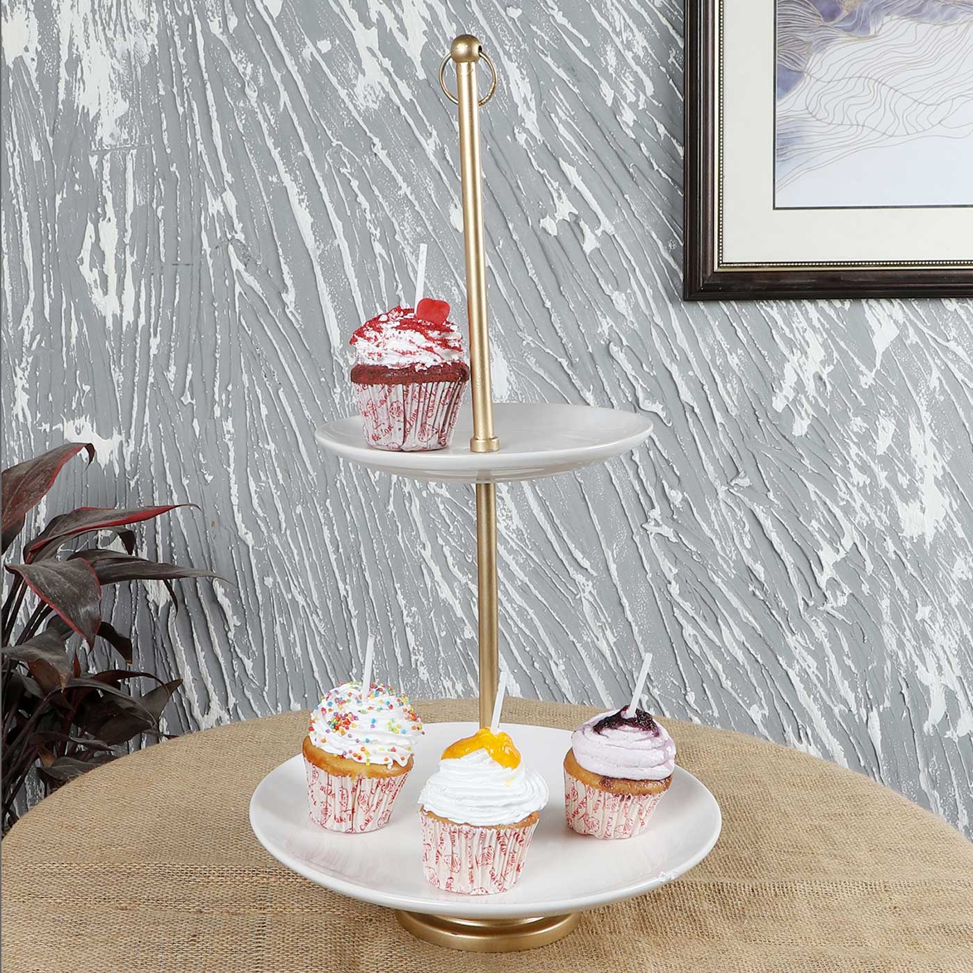 Buy Handmade White & Gold Double Layer Detachable Ceramic Platter ...