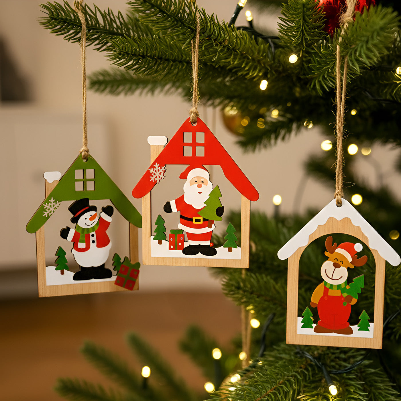 Buy 3 pc | Santa, Snowman & Reindeer Wooden Christmas Ornaments For ...