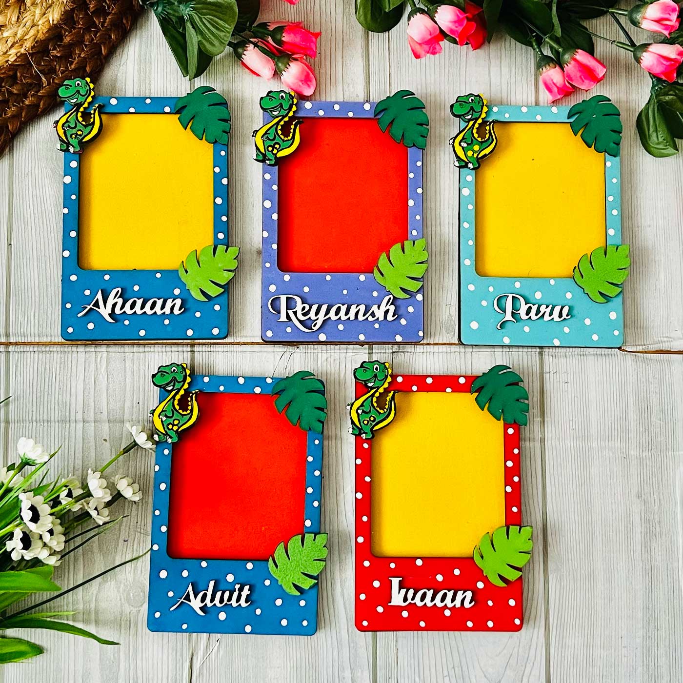 Buy Pack Of 5 | Personalized Handmade Dino Themed Mdf Wood Photo Frame ...