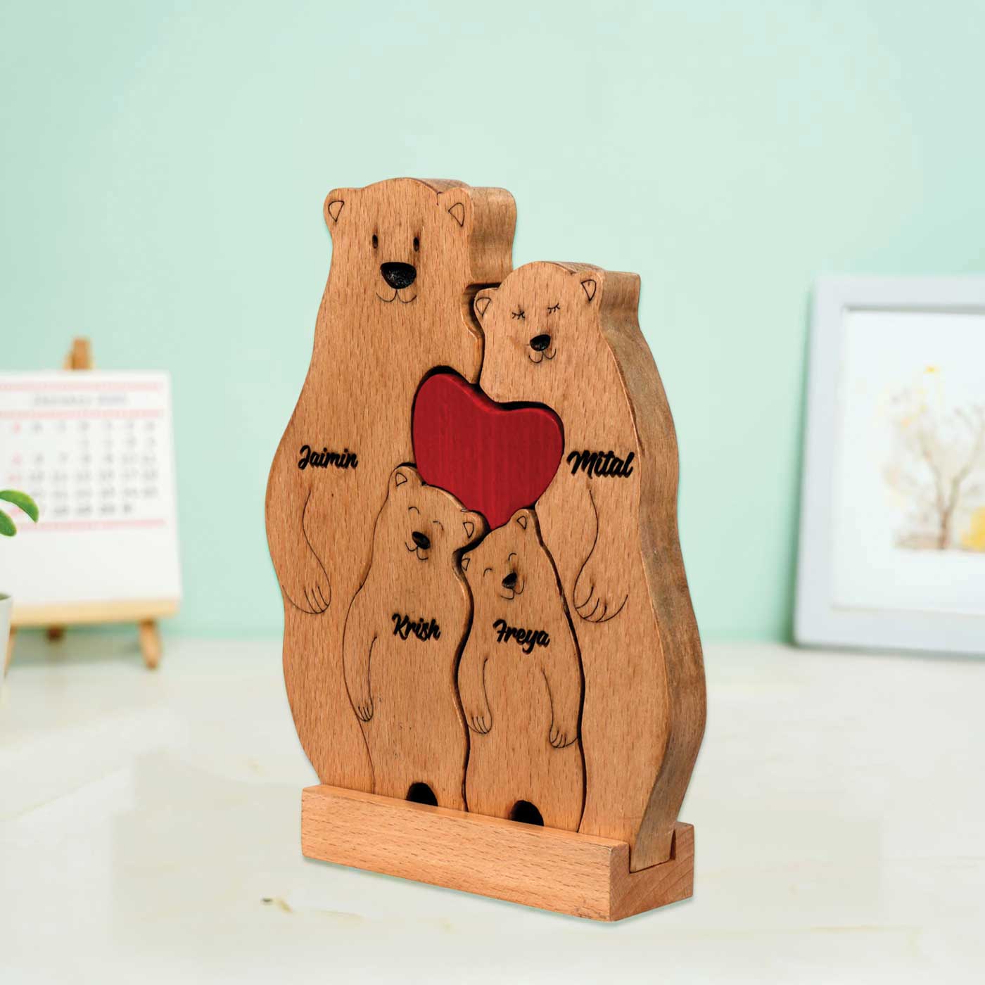 Buy Personalized Bear Family Of 4 Wooden Figurine Online On Zwende