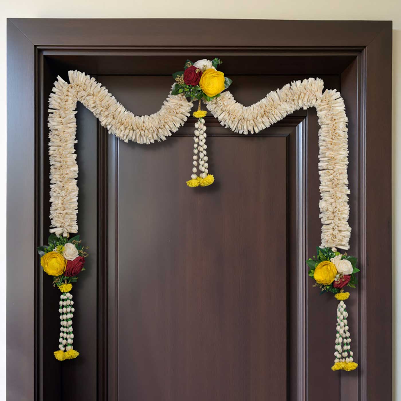 Buy Handmade Sukanya White & Yellow Shola Flower Toran Online On Zwende