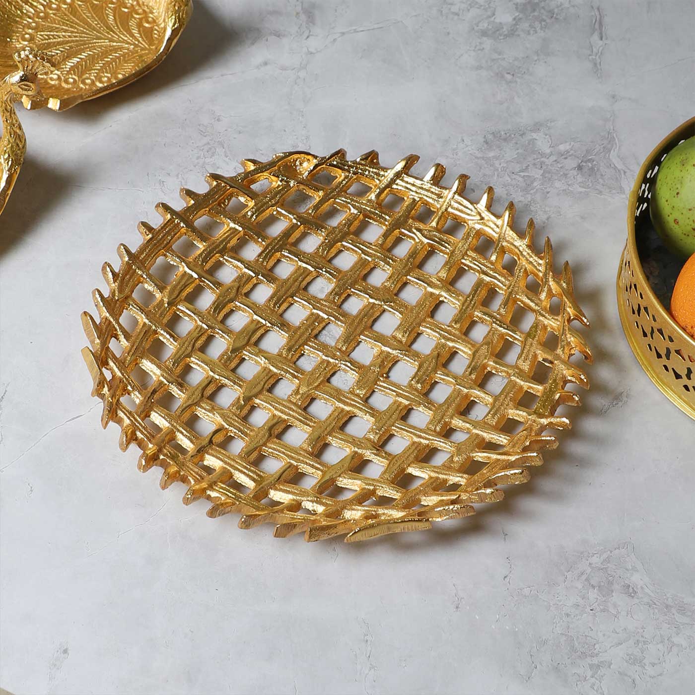 Buy Handmade Golden Round Aluminium Serving Platter Online On Zwende