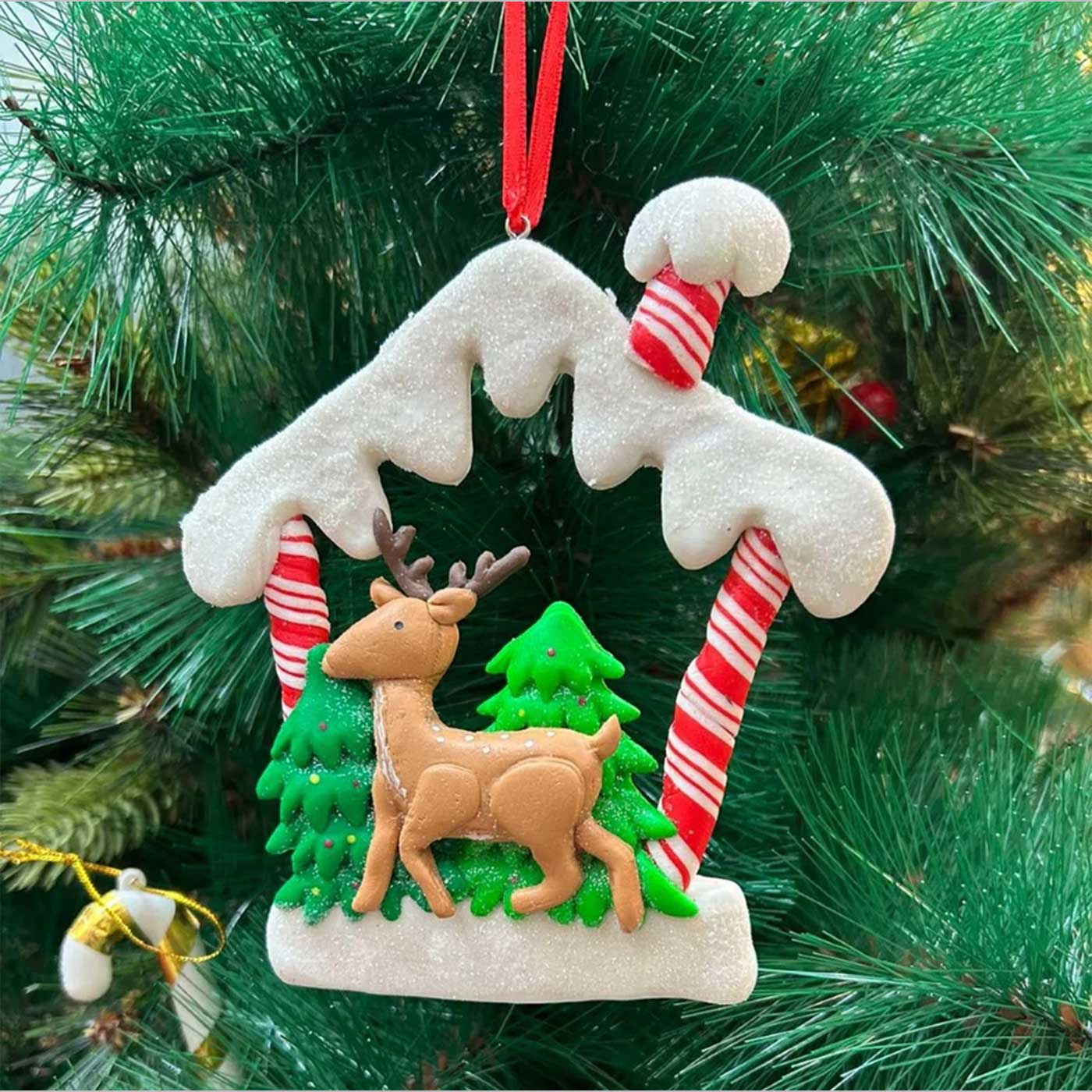 Buy Handmade Reindeer In A Hut Clay Ornaments For Christmas Tree ...