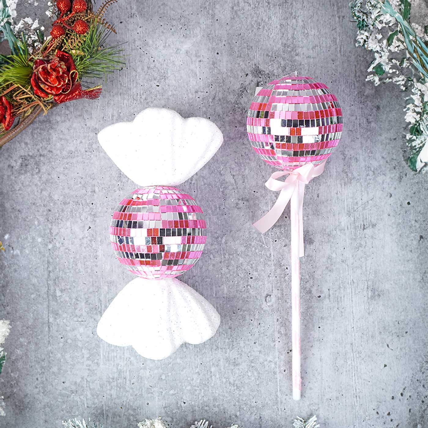Buy Handmade Pink Shiny Disco Themed Candy Shaped Ornaments For ...