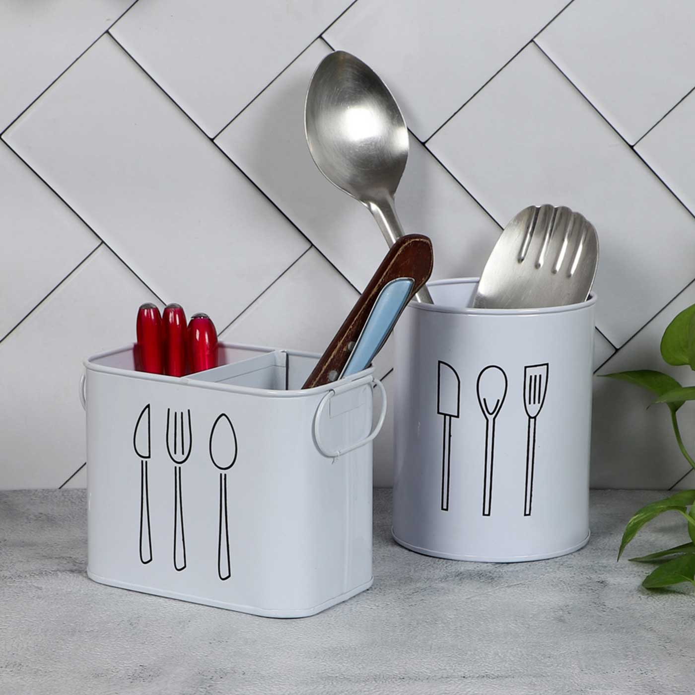 Buy Handmade White Cutlery Stand | Set Of 2 Online On Zwende