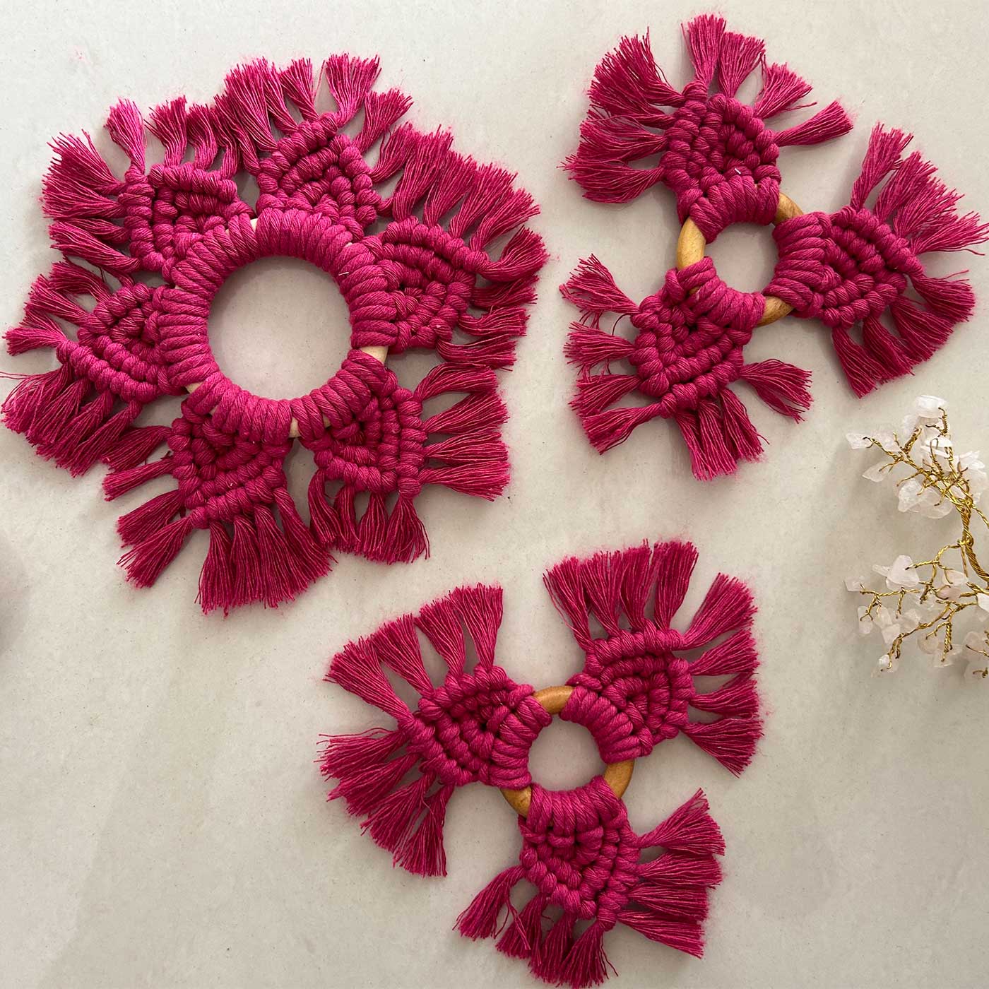 Buy Handmade 6 Petal Macrame Tealight Holder | Set Of 3 Online On Zwende