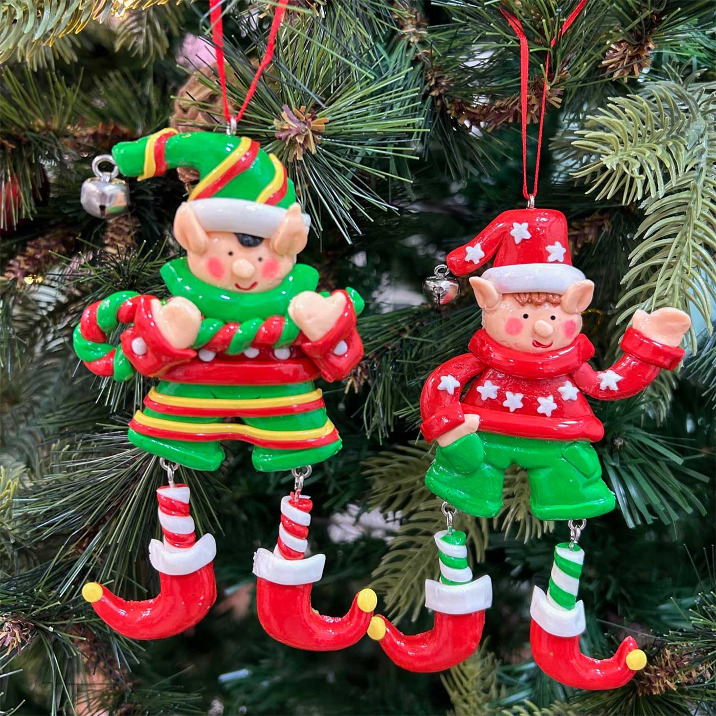 Buy Handmade Elves With Dangling Legs Clay Ornaments For Christmas Tree ...