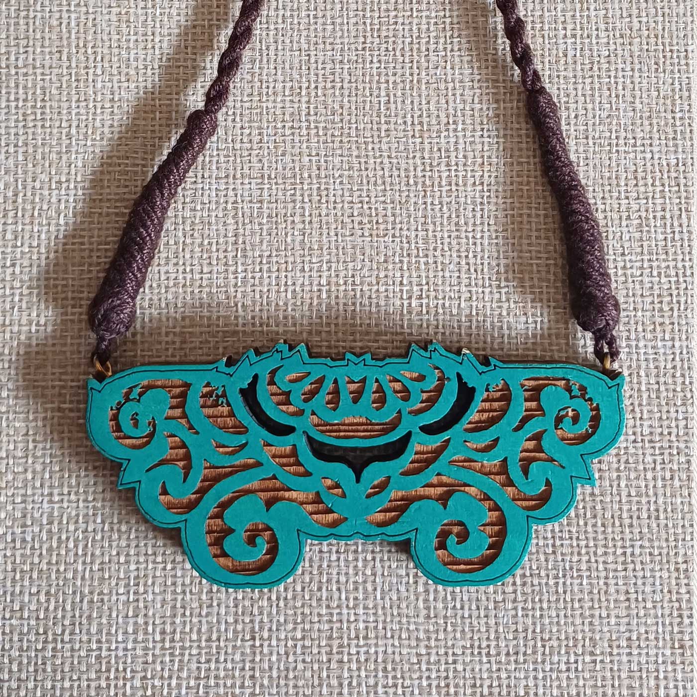 Buy Handmade Green Ornate Design Wooden Necklace Online On Zwende