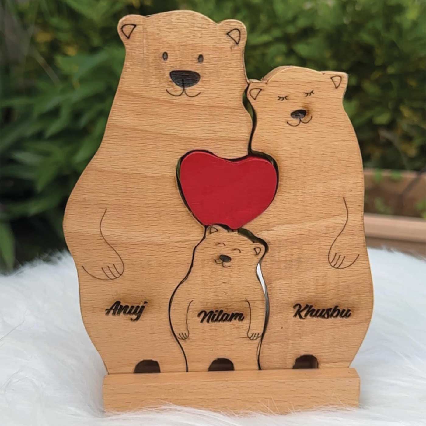 Buy Personalized Bear Family Of 3 Wooden Figurine Online On Zwende