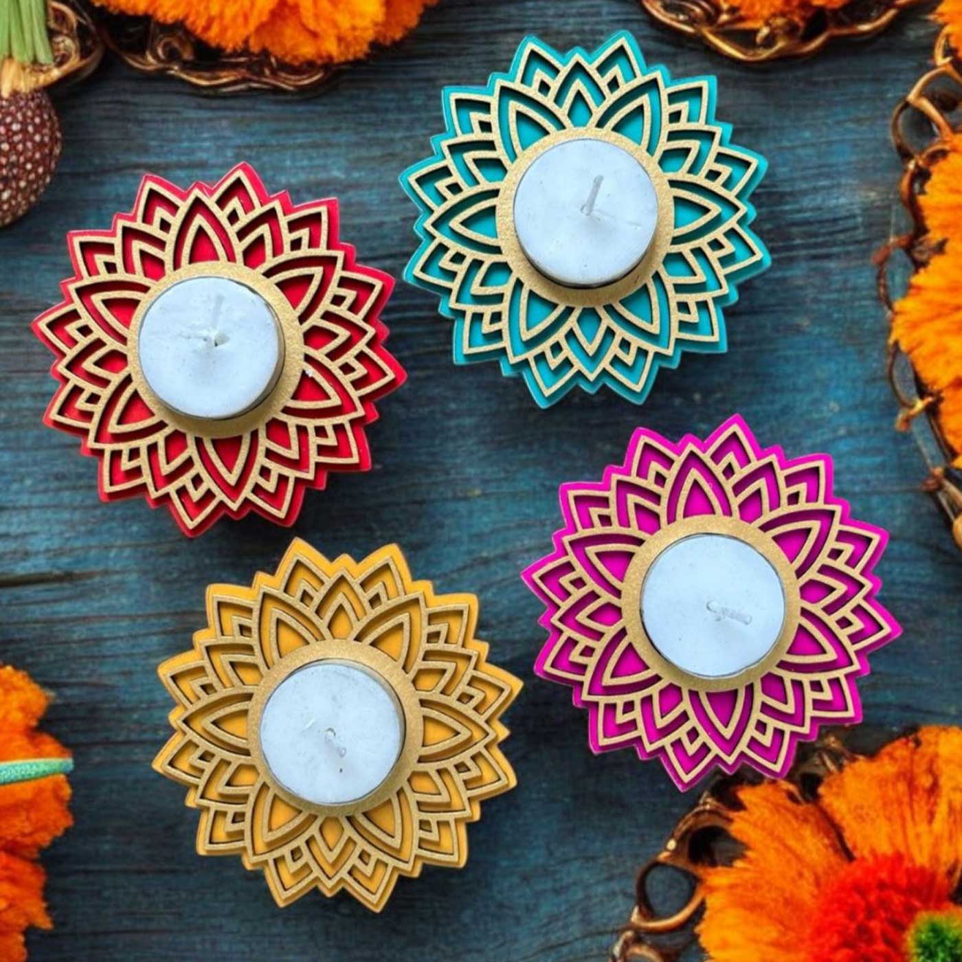 Buy Handmade The Mandala Mdf Wood Tealight Holder | Set Of 4 Online On ...
