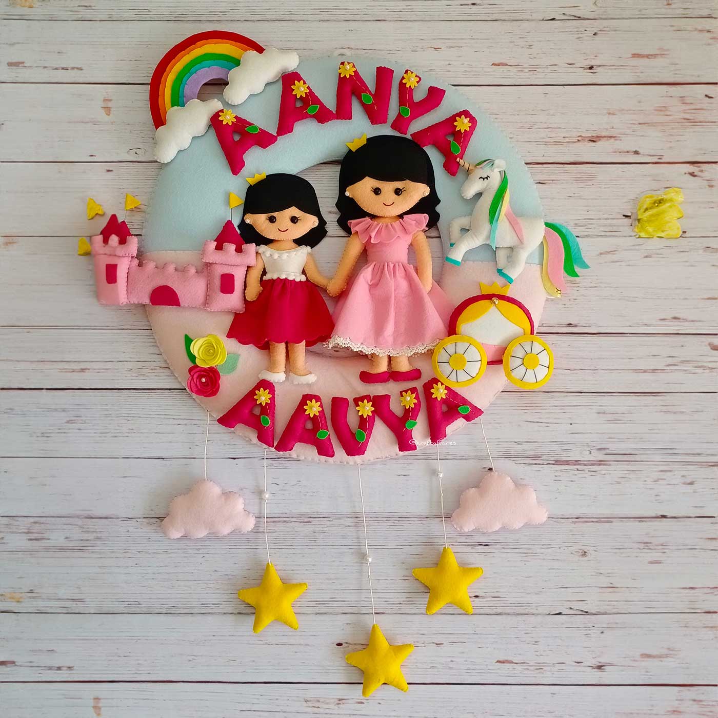 Buy Personalized Princess Theme Felt Kids Name Plate For Siblings ...
