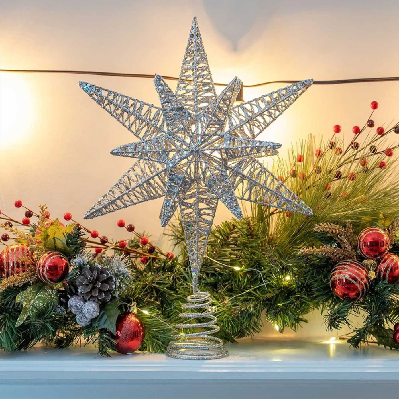 Buy Ornativity Silver Metal Christmas Tree Star Topper For Christmas ...