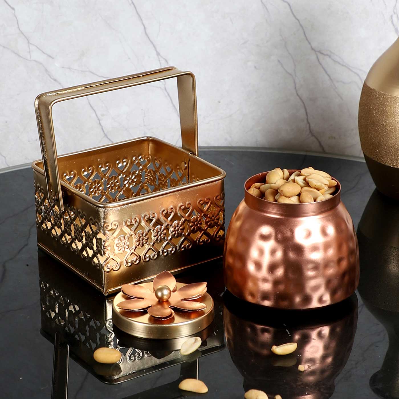 Buy Handmade Metal Basket With Jar | Set Of 2 Online On Zwende