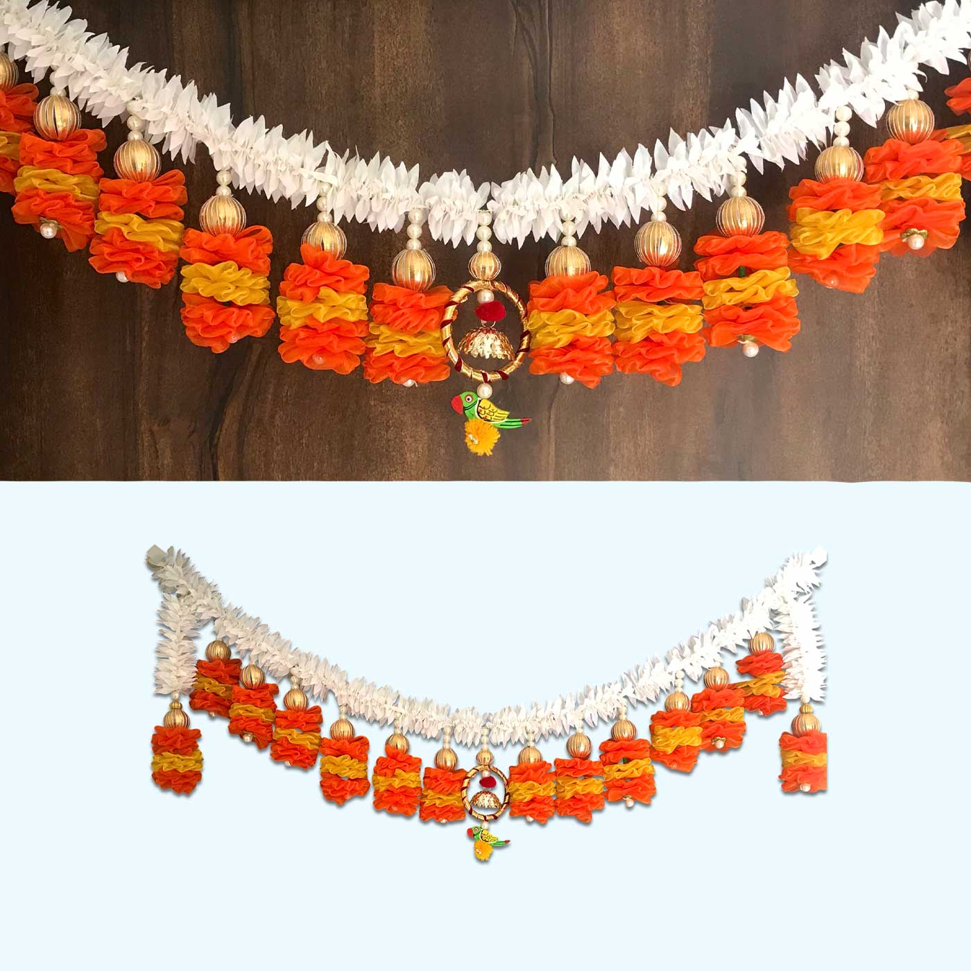 Buy Handmade Orange And Yellow Tissue Flower Toran Online On Zwende