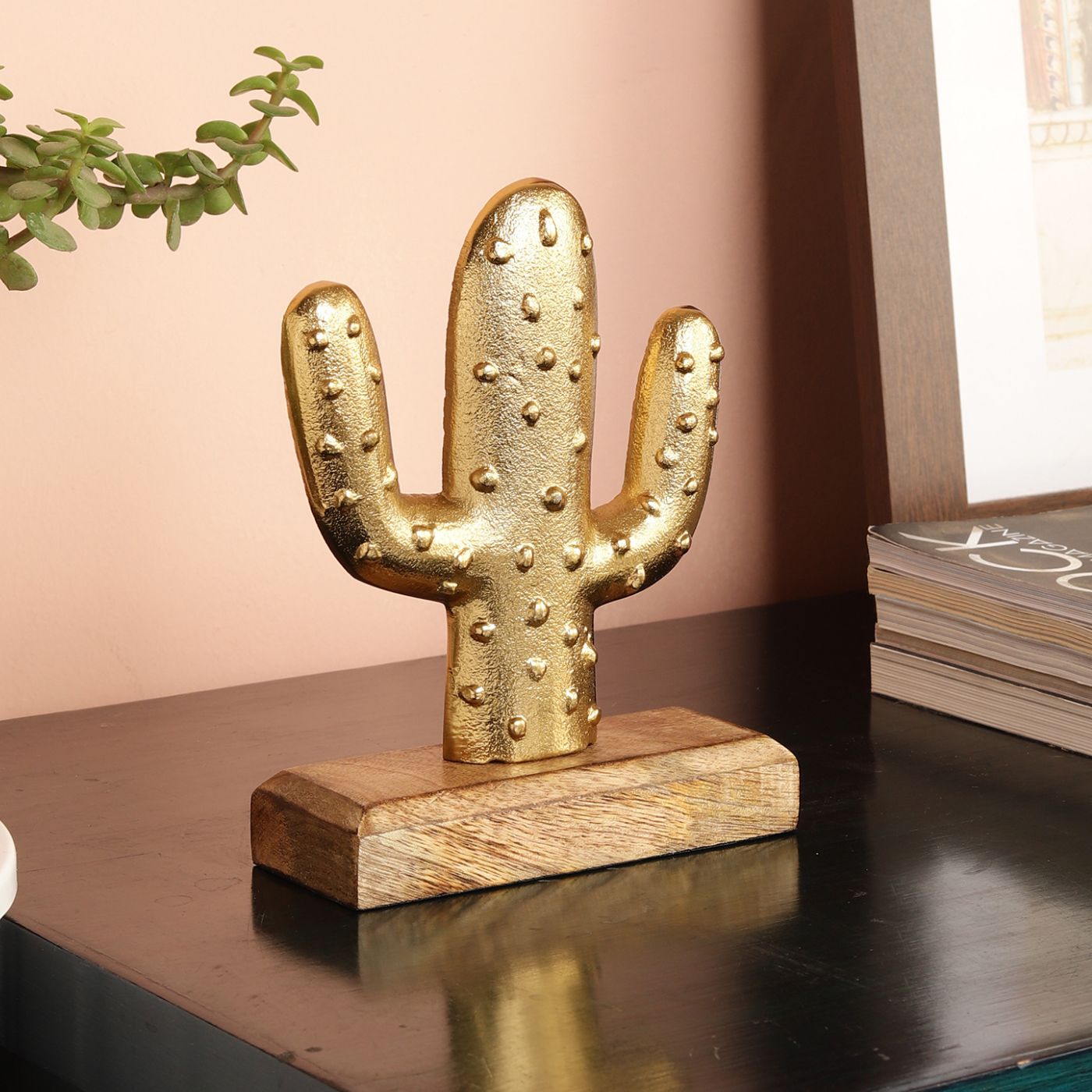 Buy Handmade Gold 'Cactus' Decor Showpiece Online On Zwende