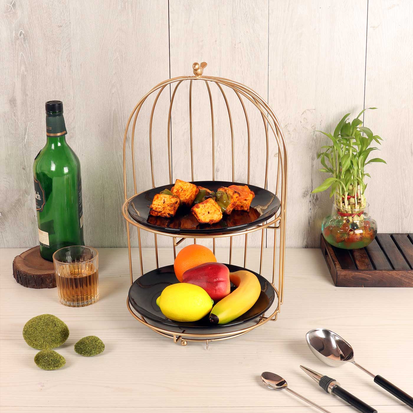 Buy Handmade Two Layer Cage Shaped Platter With Plates | Set Of 3 ...