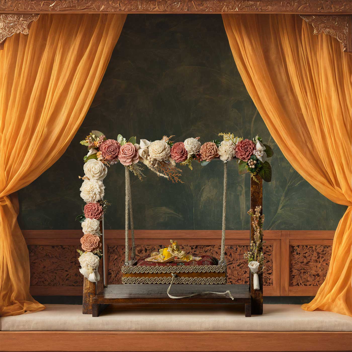 Buy Handmade Peach Wooden Shola Flower Kanha Jhula Online On Zwende