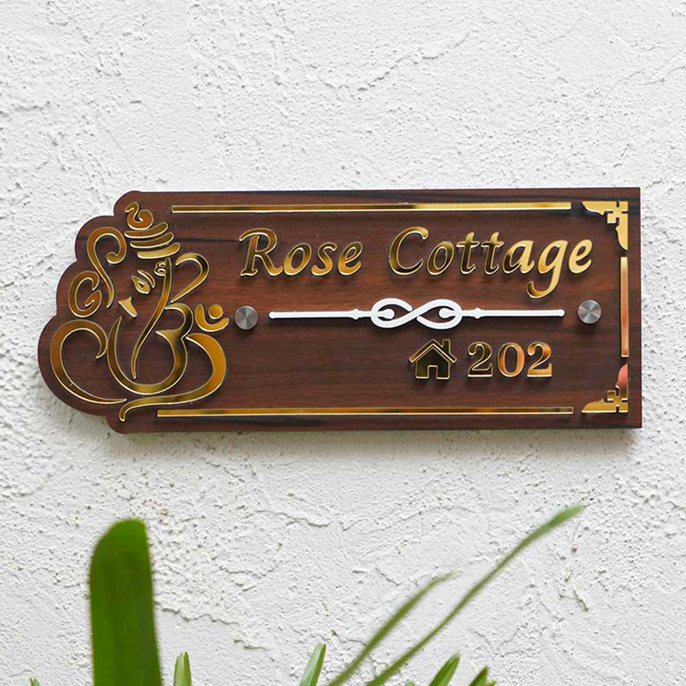 Buy Personalized Brown & Gold Ganesh Themed Acrylic Name Plate Online ...