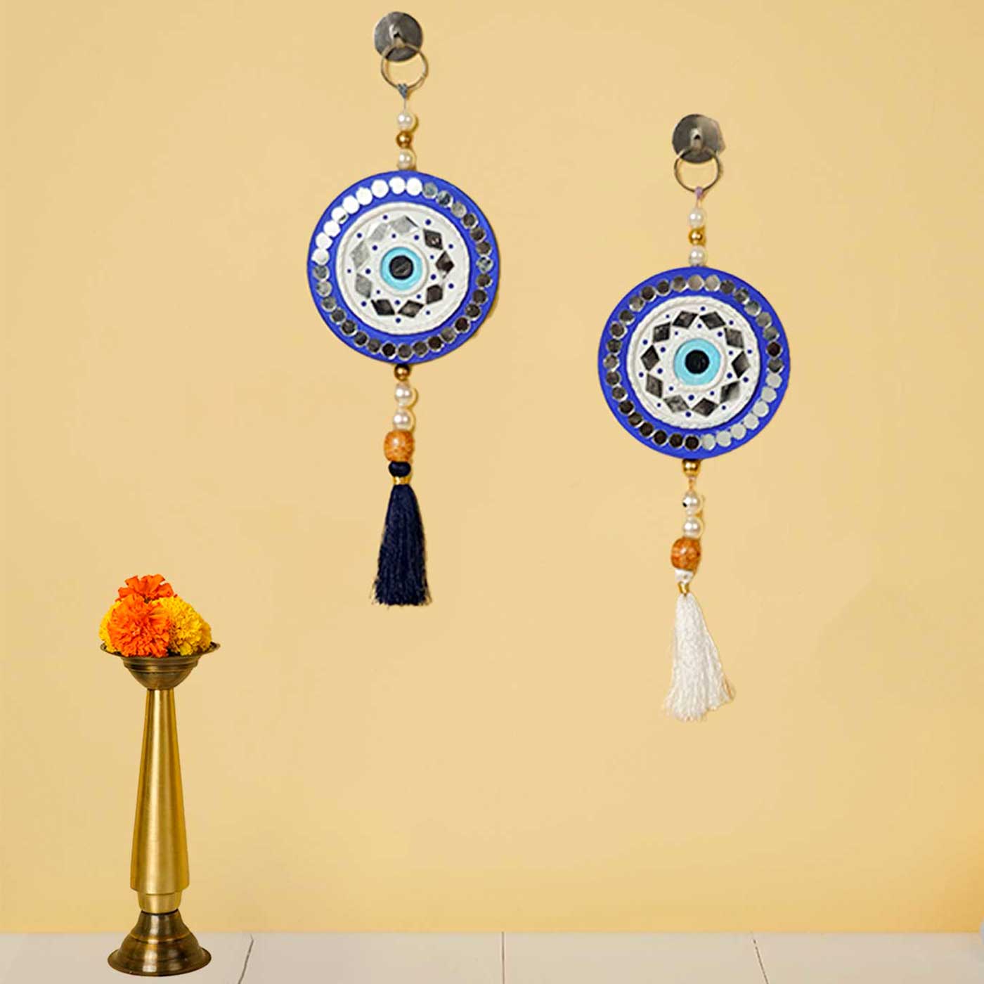 Buy Handmade Evil Eye Wooden Hanging | Set of 2 Online On Zwende