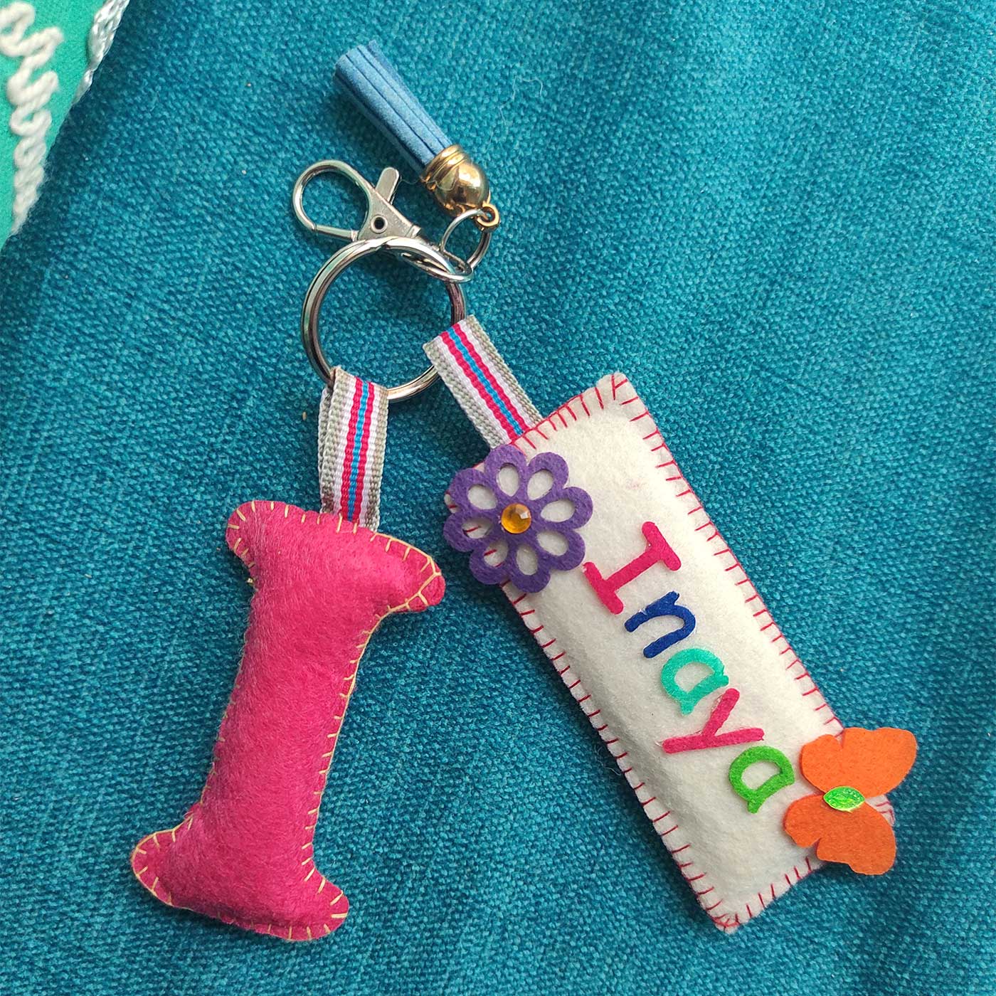 Buy Personalized Handmade Name & Initial Kids Keychain / Bag Charm ...