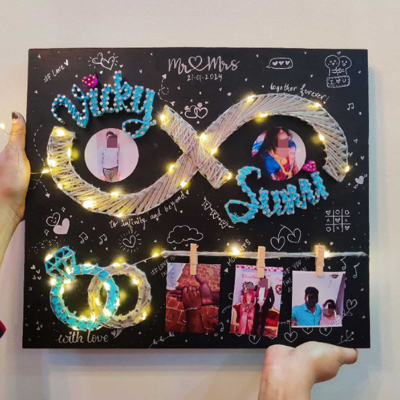 Buy Photo Personalized String Art Couples MDF Wood Name Plate With ...