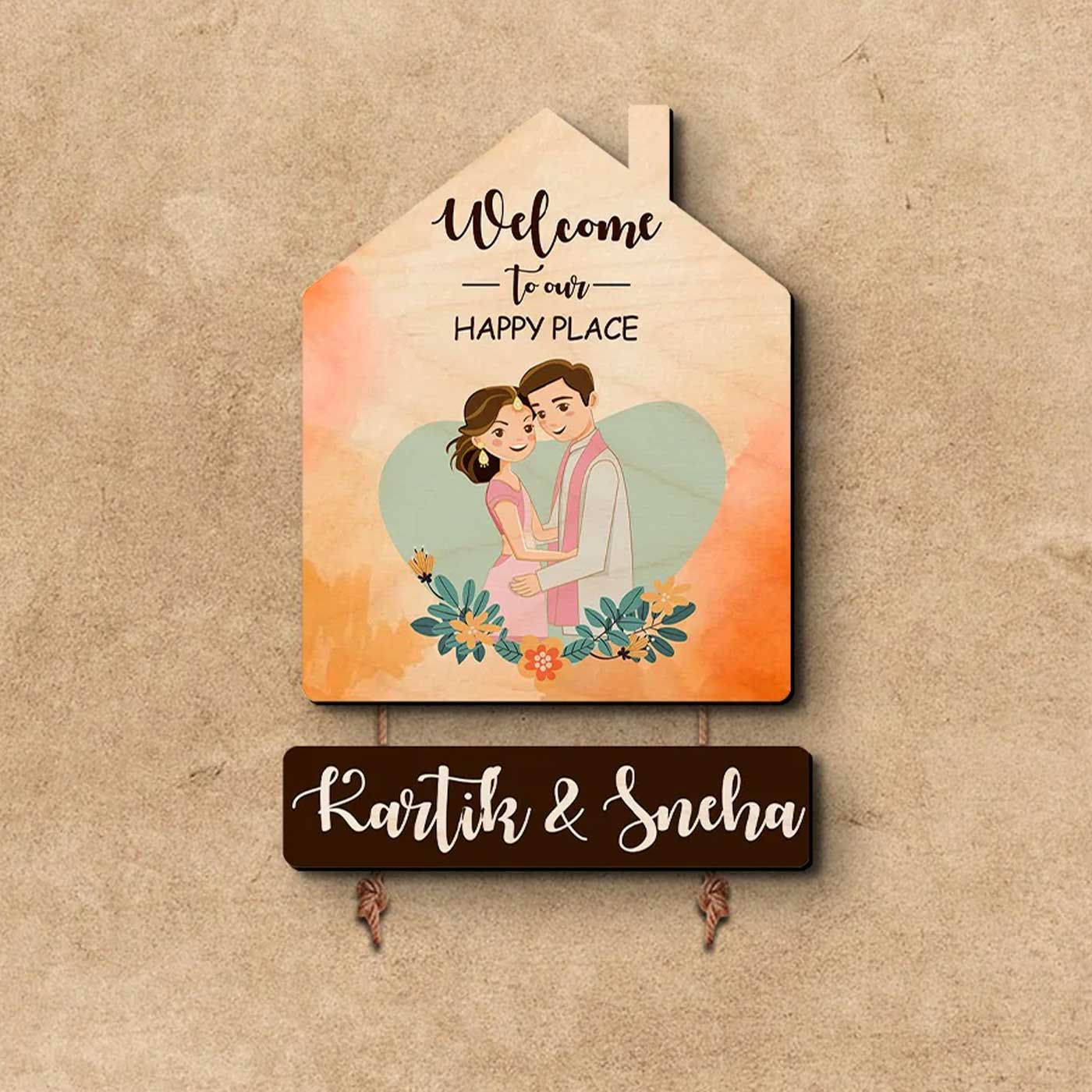 Buy Personalized Hut Theme Couple'S Mdf Wood Name Plate Online On Zwende