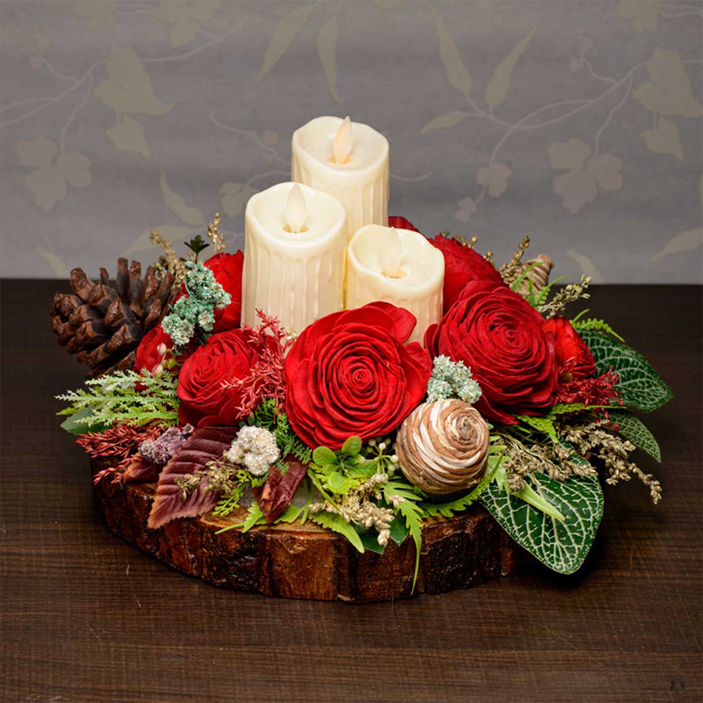 Buy Handmade Rosewood Romance Shola Flower Centerpiece With Candle ...