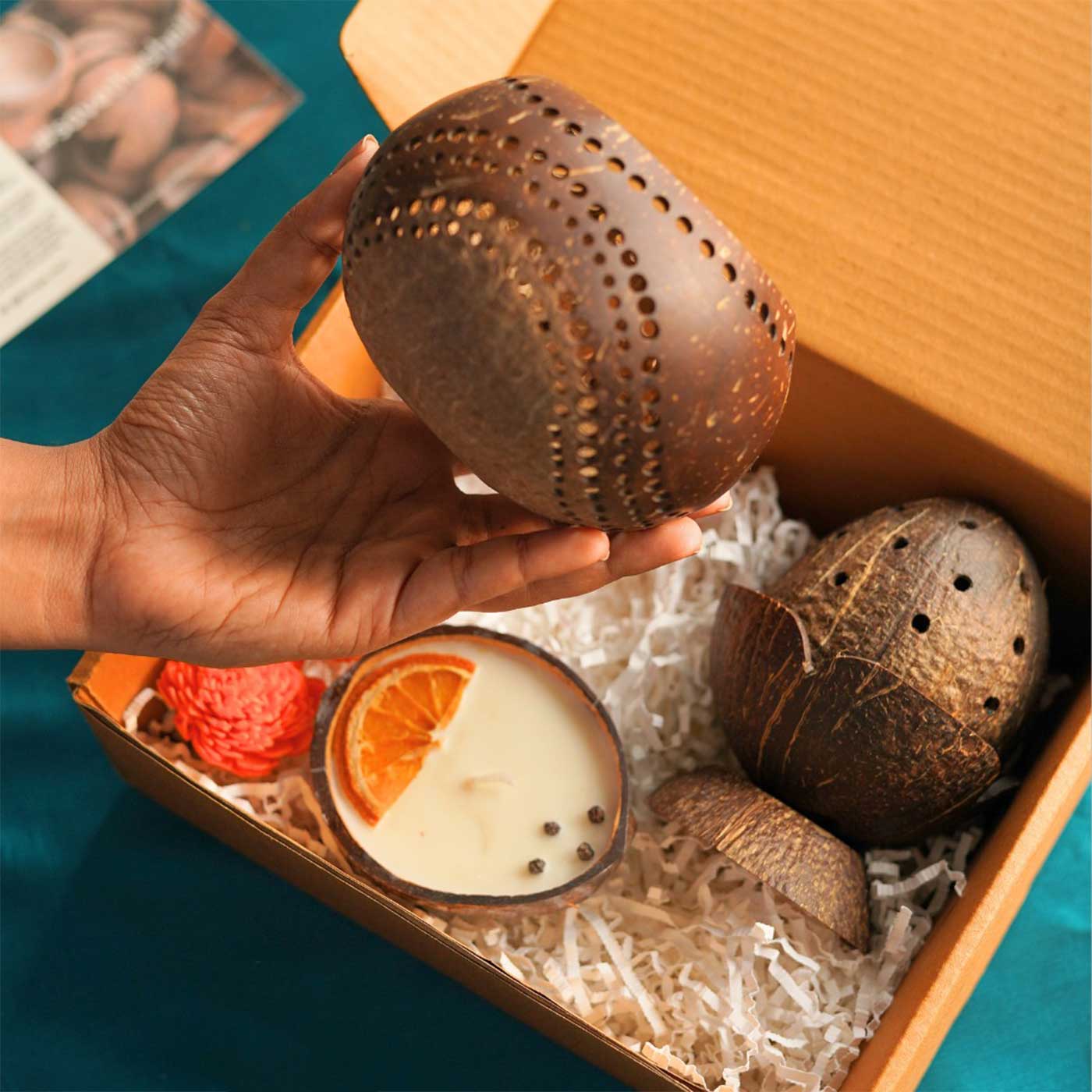 Buy Eco-Friendly Handmade Diwali Coconut Shell Gift Hamper | Set of 4 ...