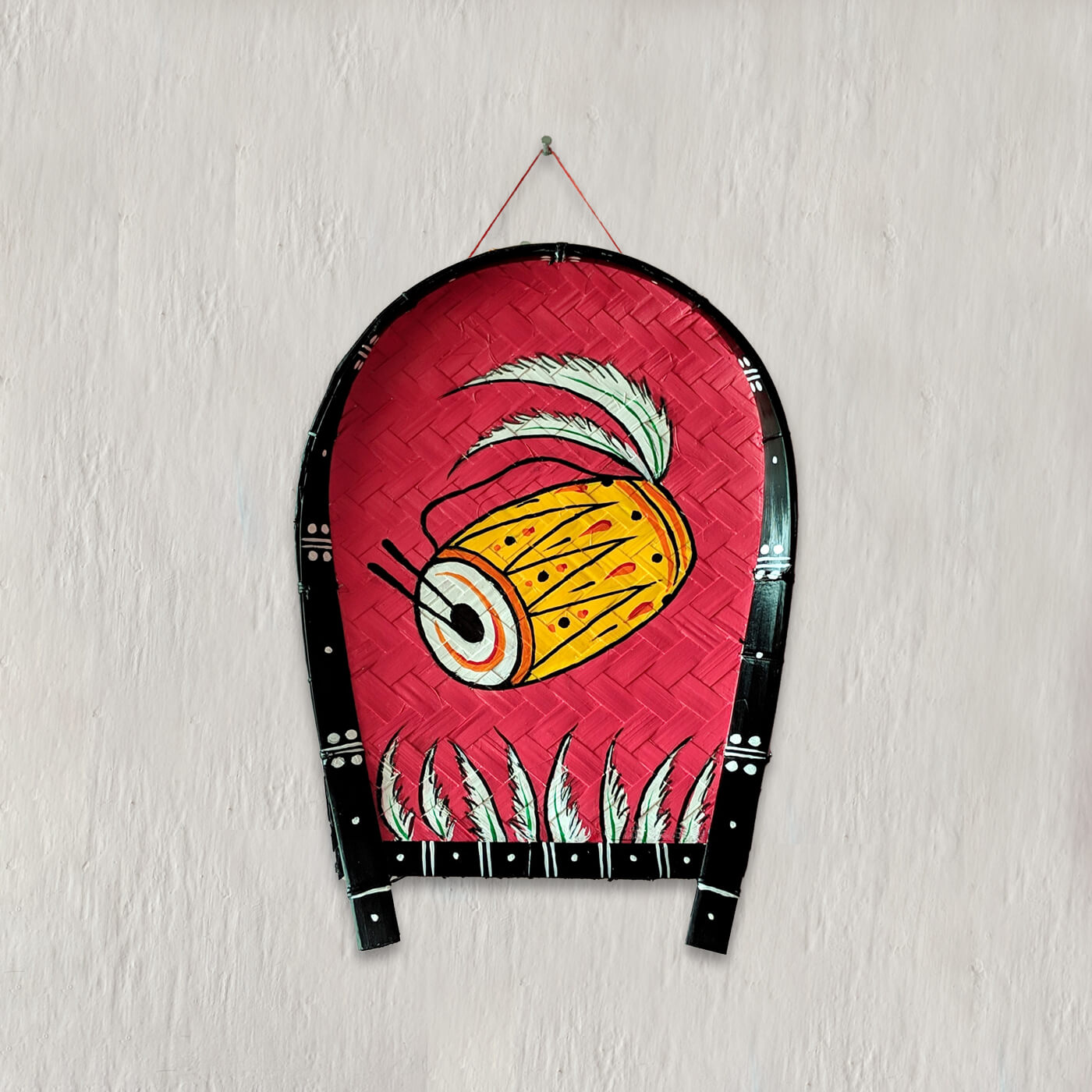 Buy Handpainted Dhak Kulo | Pink Durga Pujo Themed Bamboo Wall Decor ...