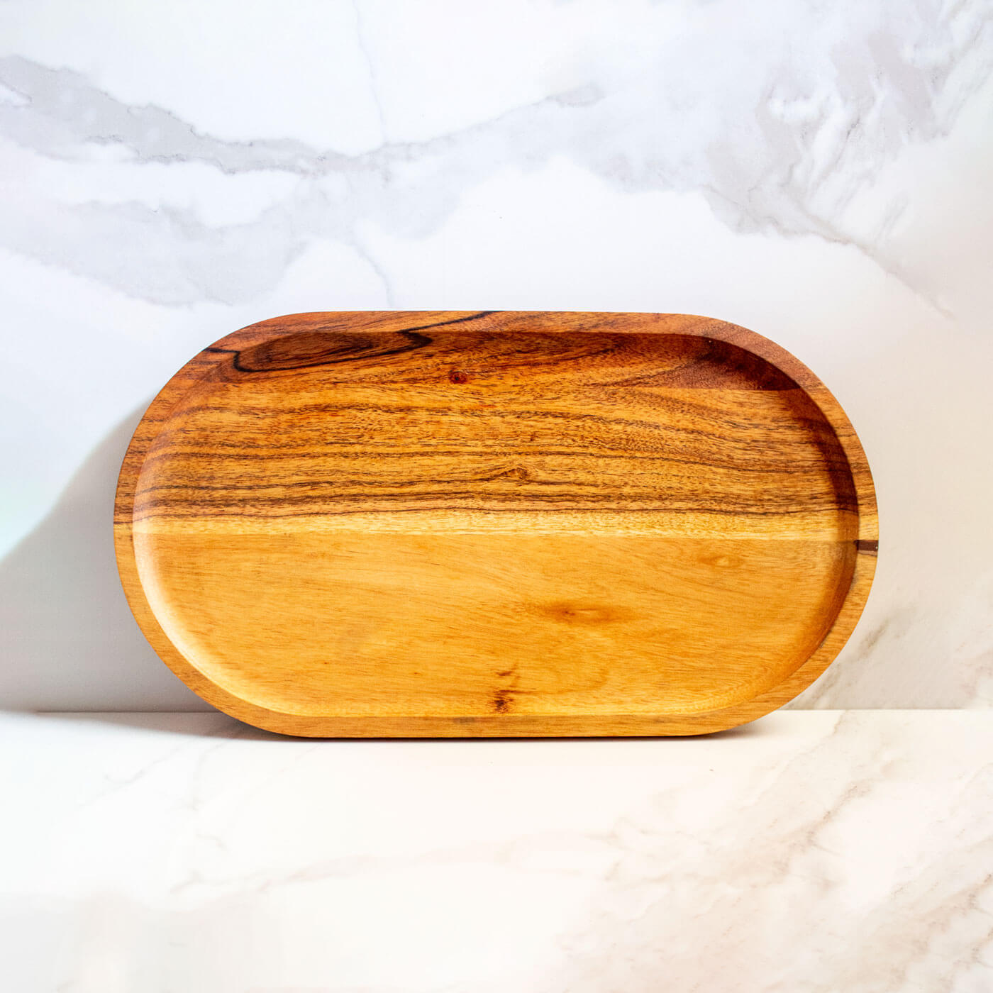Buy Handcrafted Acacia Wood Elliptical Tray Online On Zwende