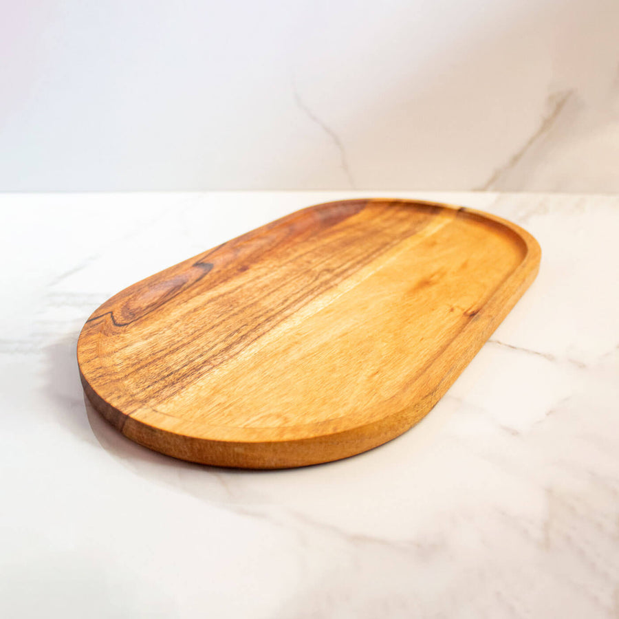 Buy Handcrafted Acacia Wood Elliptical Tray Online On Zwende