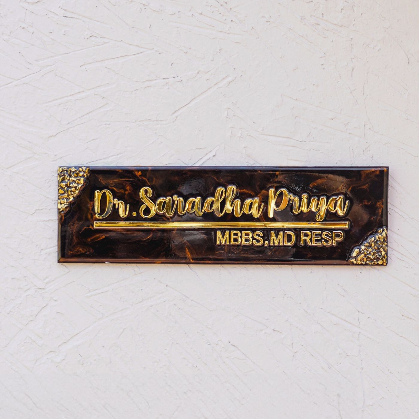 Buy Handmade Resin Black & Gold Rectangle Marbled Name Plate for ...